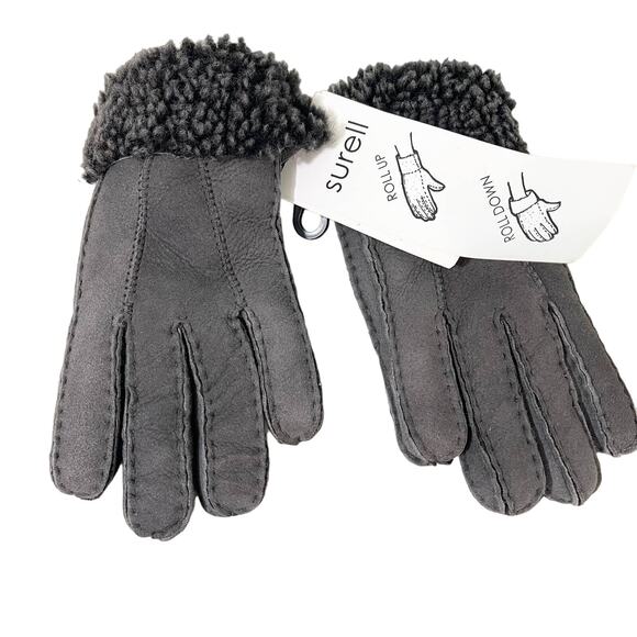 Surell | Accessories | Surell Gray Shearling Lamb Sheepskin Gloves Nwt ...